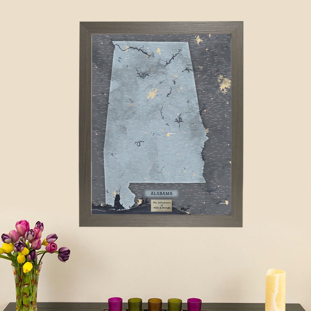 Slate Alabama State Travel Map - Personalized Map of Alabama - AL Push ...