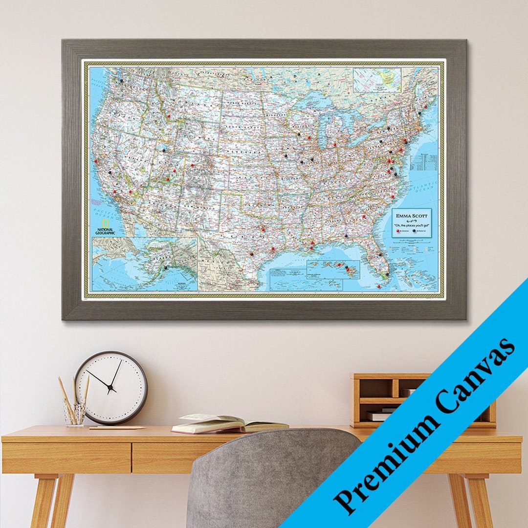 CANVAS Personalized Classic USA Travel Map - Travel Map of the US ...