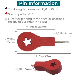 Wooden Map Marker Pins - Set of 10 - Red Wooden Map Marker Shaped Pins ...