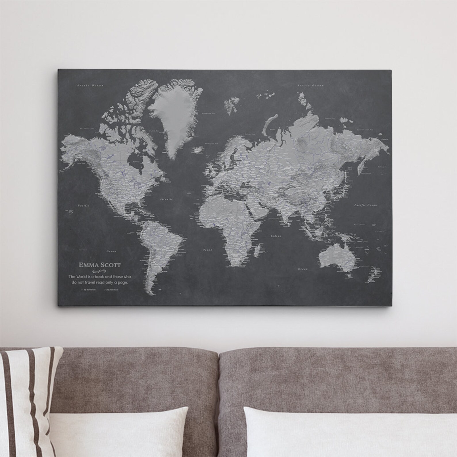 GALLERY WRAPPED Personalized Canvas Map Stormy Dreams World | Etsy