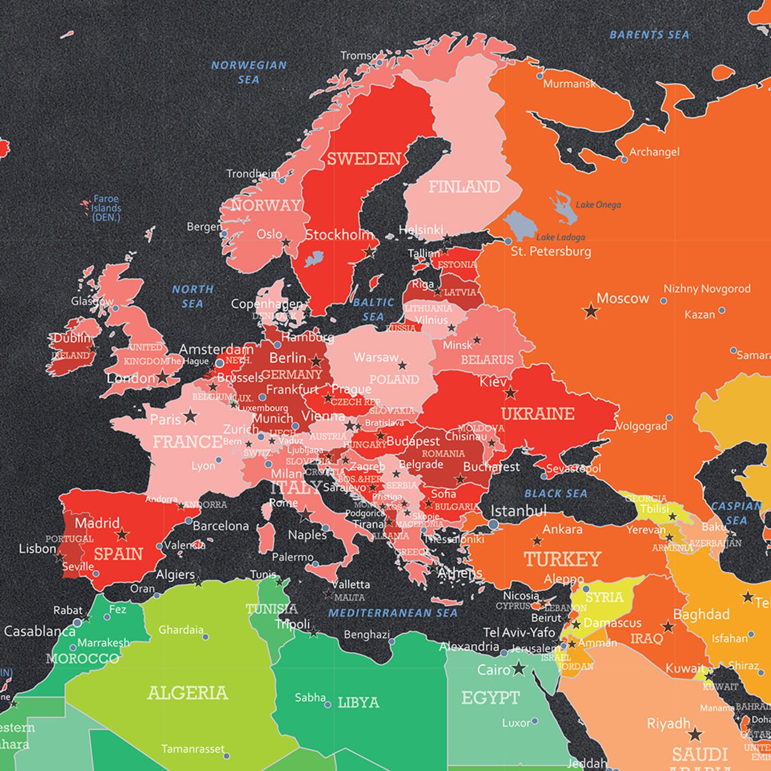 Large 3 Panel Personalized World Map Canvas Bright Night | Etsy
