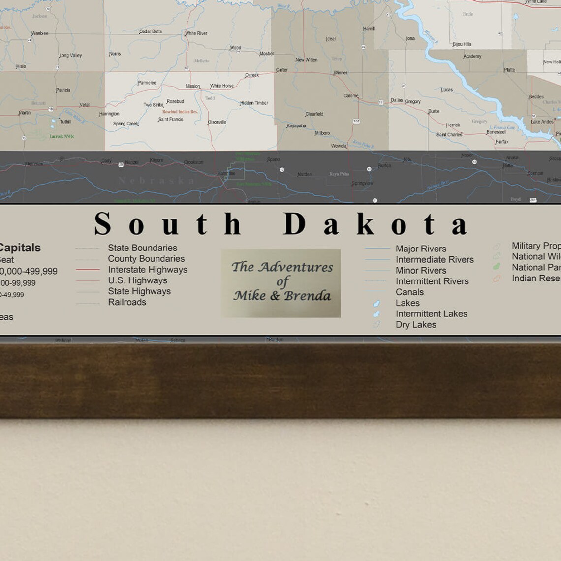 Personalized South Dakota Earth Toned Wall Map With Pins Pin - Etsy