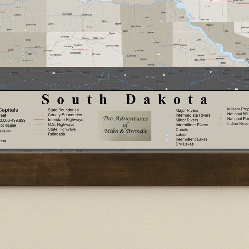 Personalized South Dakota Earth Toned Wall Map With Pins Pin - Etsy