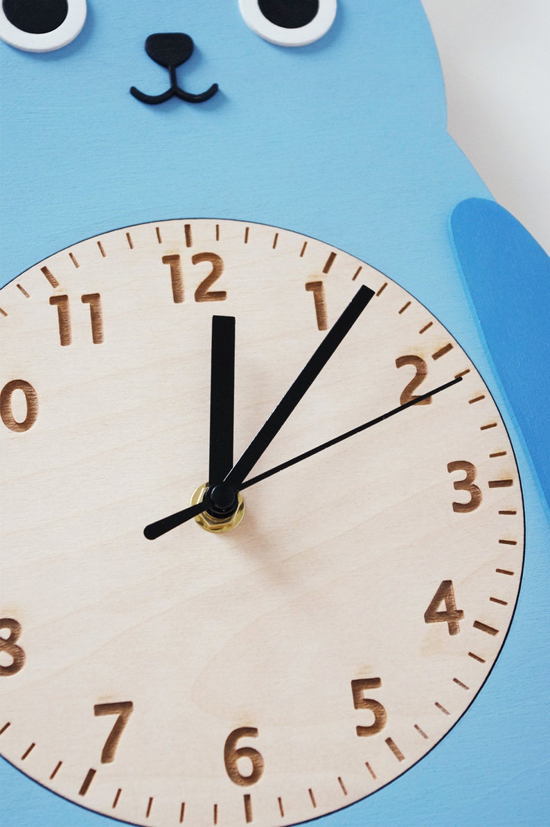 Wooden Teddy Bear Wall Clock, Wall Decor for Nursery, Children Bedroom ...