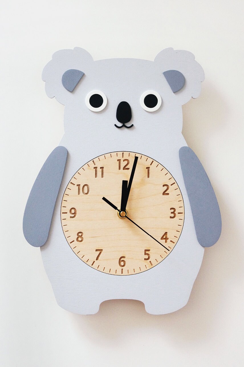 Wooden Koala Bear Wall Clock, Wall Decor for Nursery, Children Bedroom ...