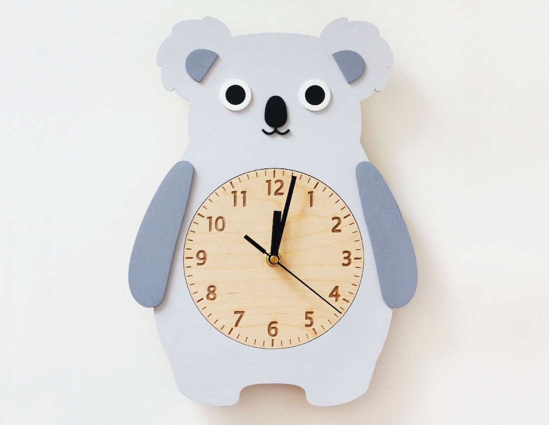 Wooden Koala Bear Wall Clock, Wall Decor for Nursery, Children Bedroom ...