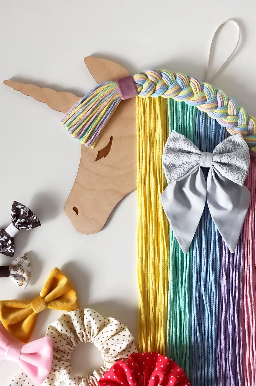 Unicorn Hair Clip Hanger, Hair Accessories Organizer, Rainbow Macrame ...