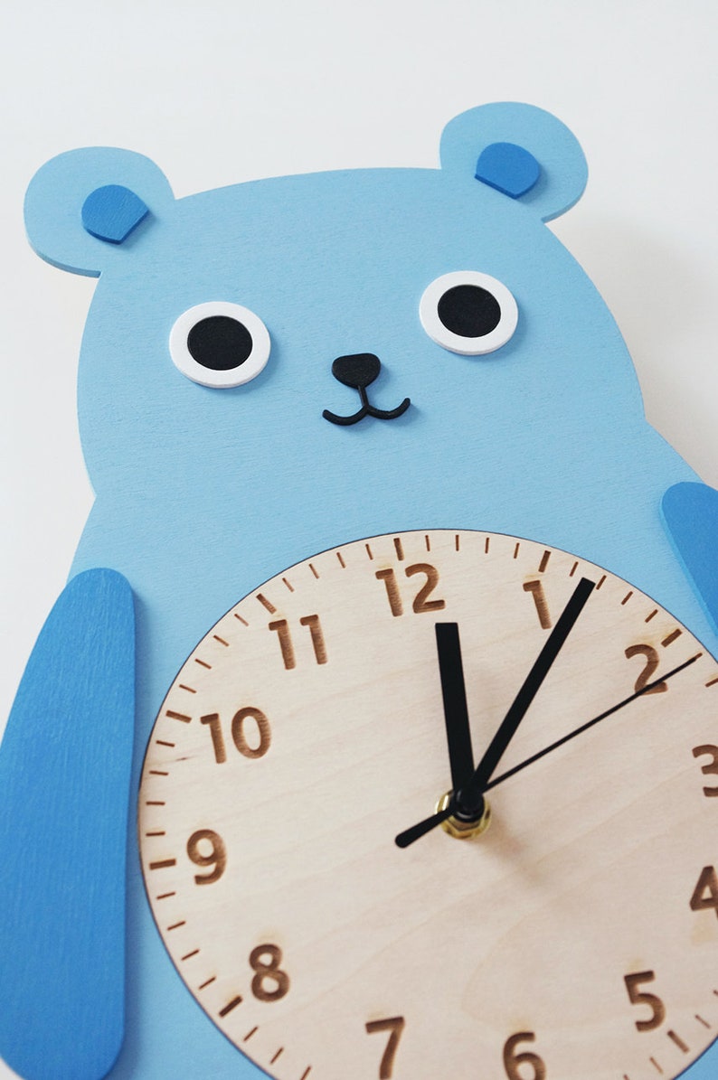 Wooden Teddy Bear Wall Clock, Wall Decor for Nursery, Children Bedroom ...