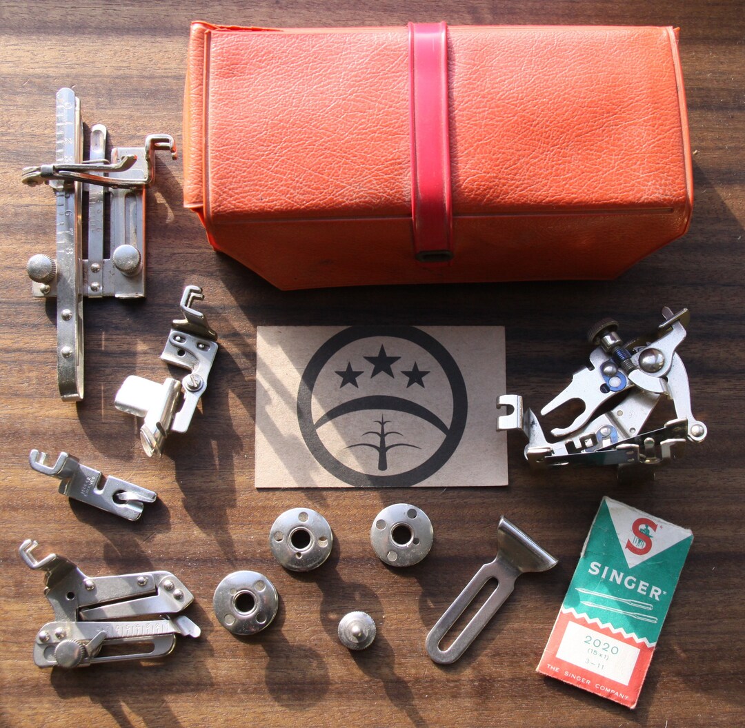 Singer Sewing Machine Lot of Feet / Attachments in Red Plastic Case for ...