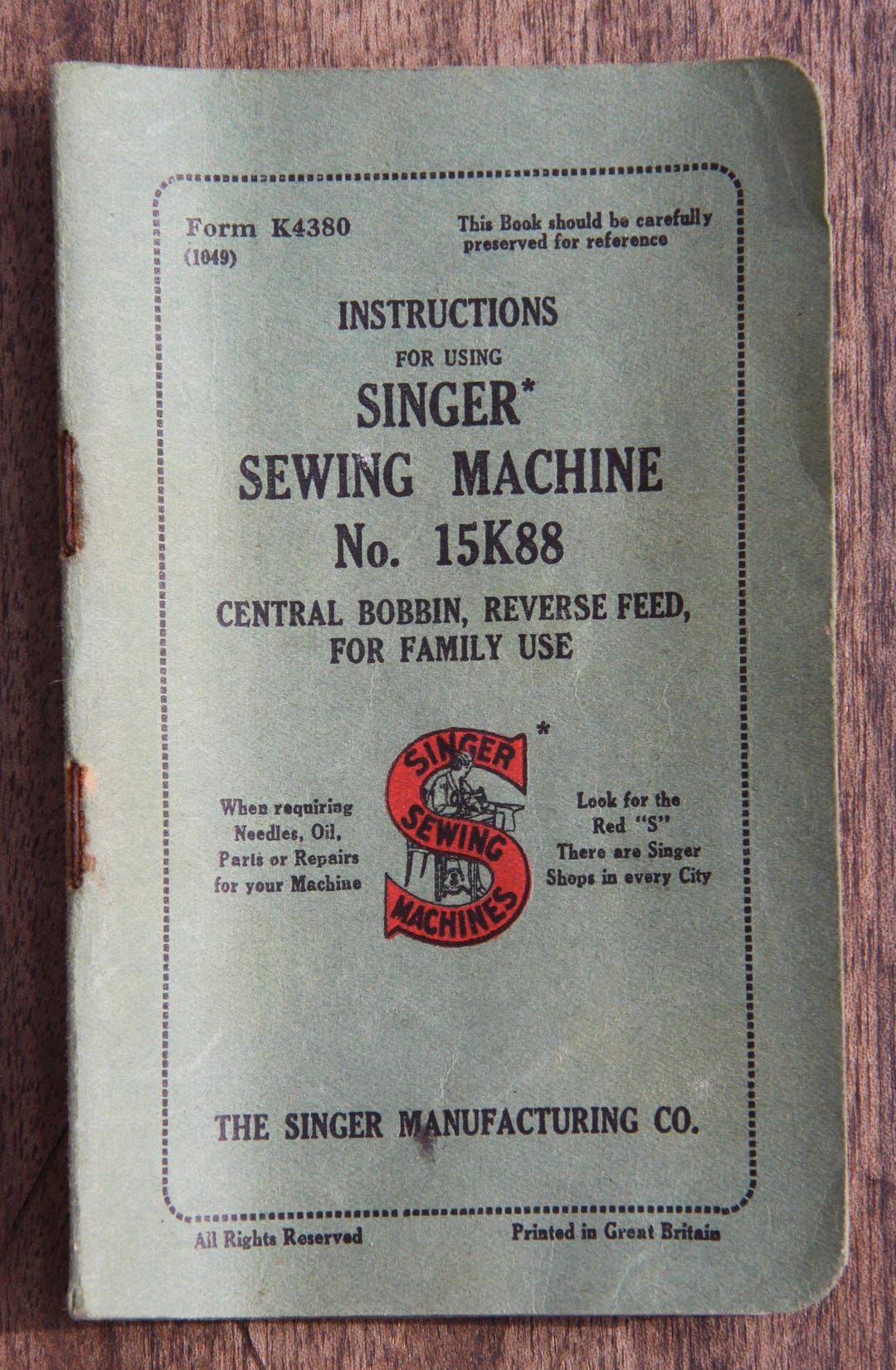 Singer Sewing Machine Original Vintage Manual for 15K88 - Earlier Type ...