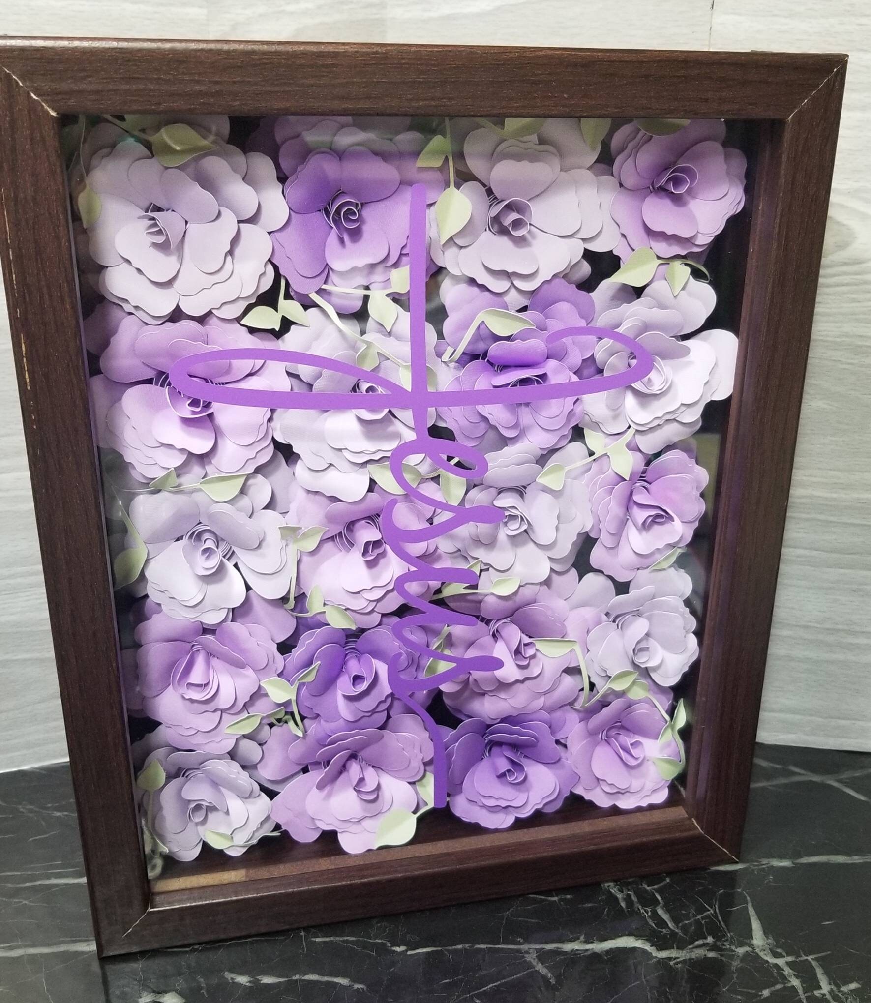 Purple Flower Shadow Box With "jesus" Cross Decal - Etsy