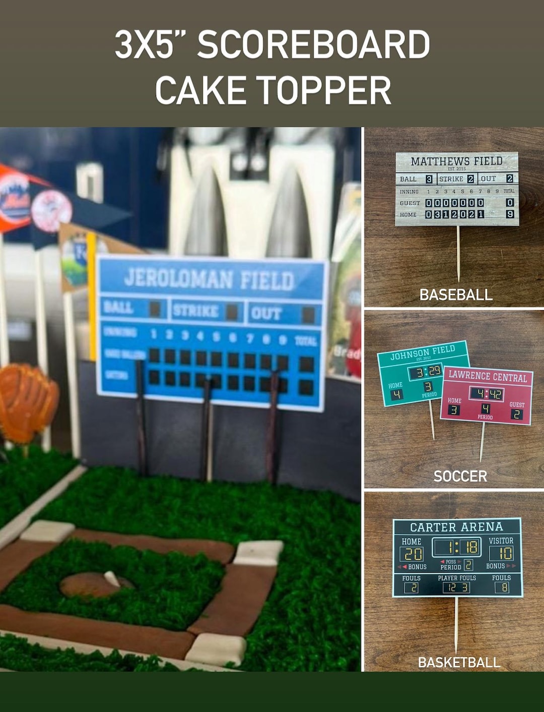SPORTS + BASEBALL SCOREBOARD Cake Topper // Birthday + Retirement ...