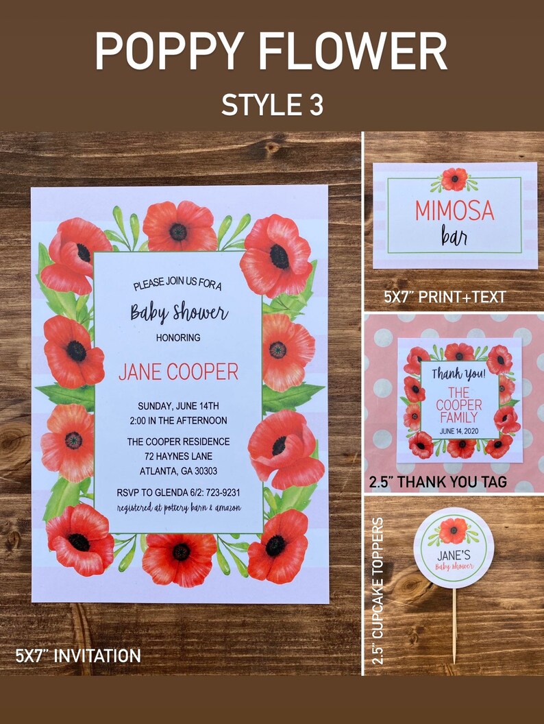 POPPY FLOWER RED // Birthday Baby Shower Bridal Shower - Etsy