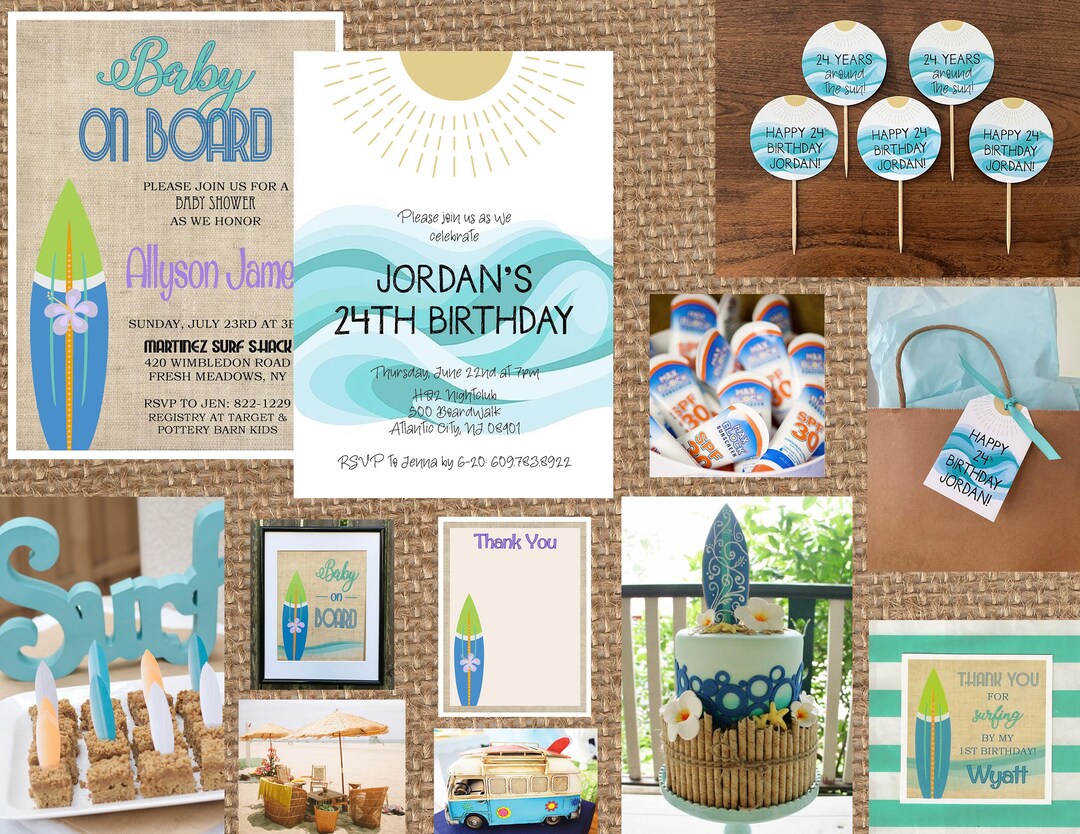 Vintage + Retro SURFER + SURFBOARD + BEACH // Birthday + Baby + Bridal ...