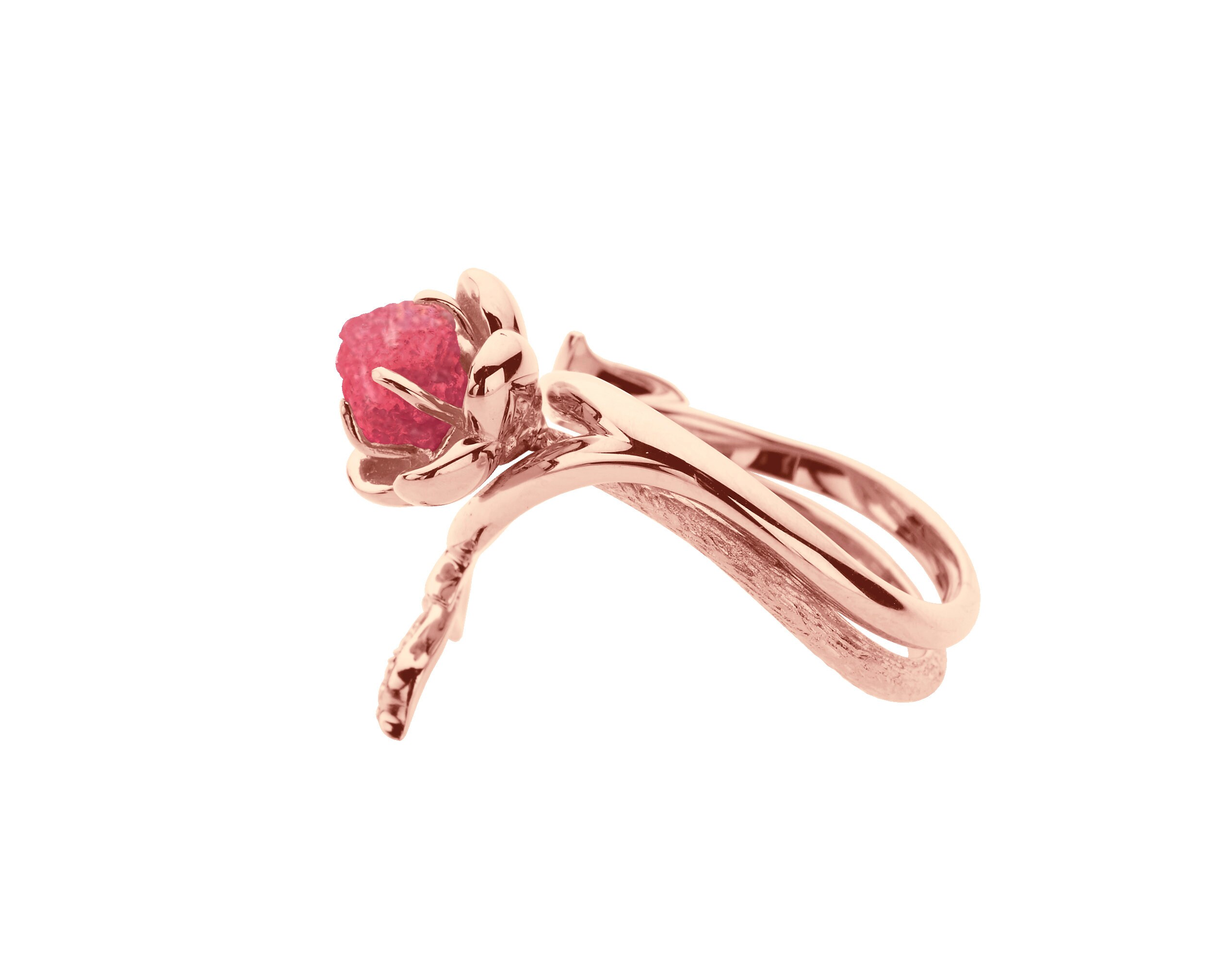 Raw Ruby Ring + Black Diamond Band Wedding Ring Set / Engagement Ring ...