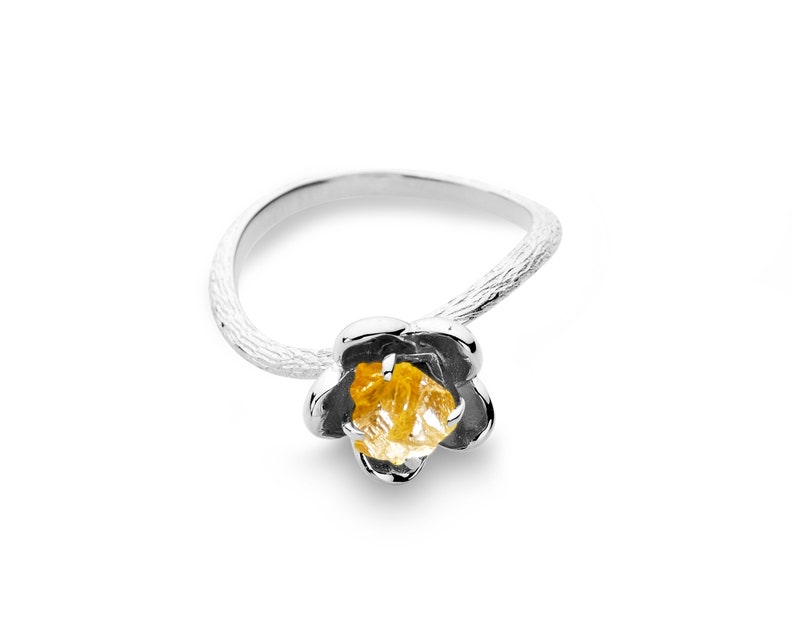 Flower Engagement Ring Raw Yellow Diamond-alternative Wedding Ring ...