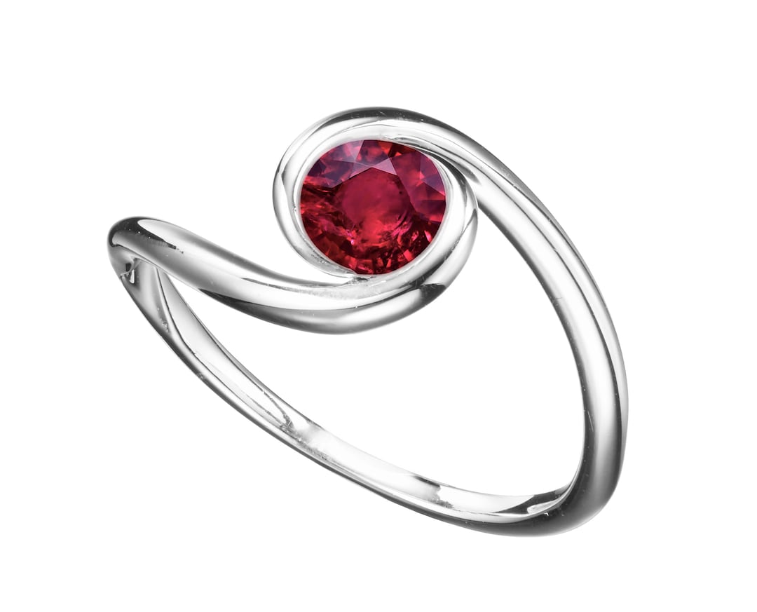 Ruby Ring Solitaire-engagement Ring Classic-wedding Ring Spiral-simple ...