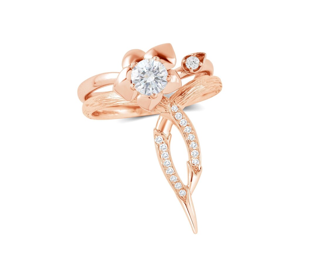 Wedding and Engagement Ring Set-flower Ring-floral Rose Gold - Etsy