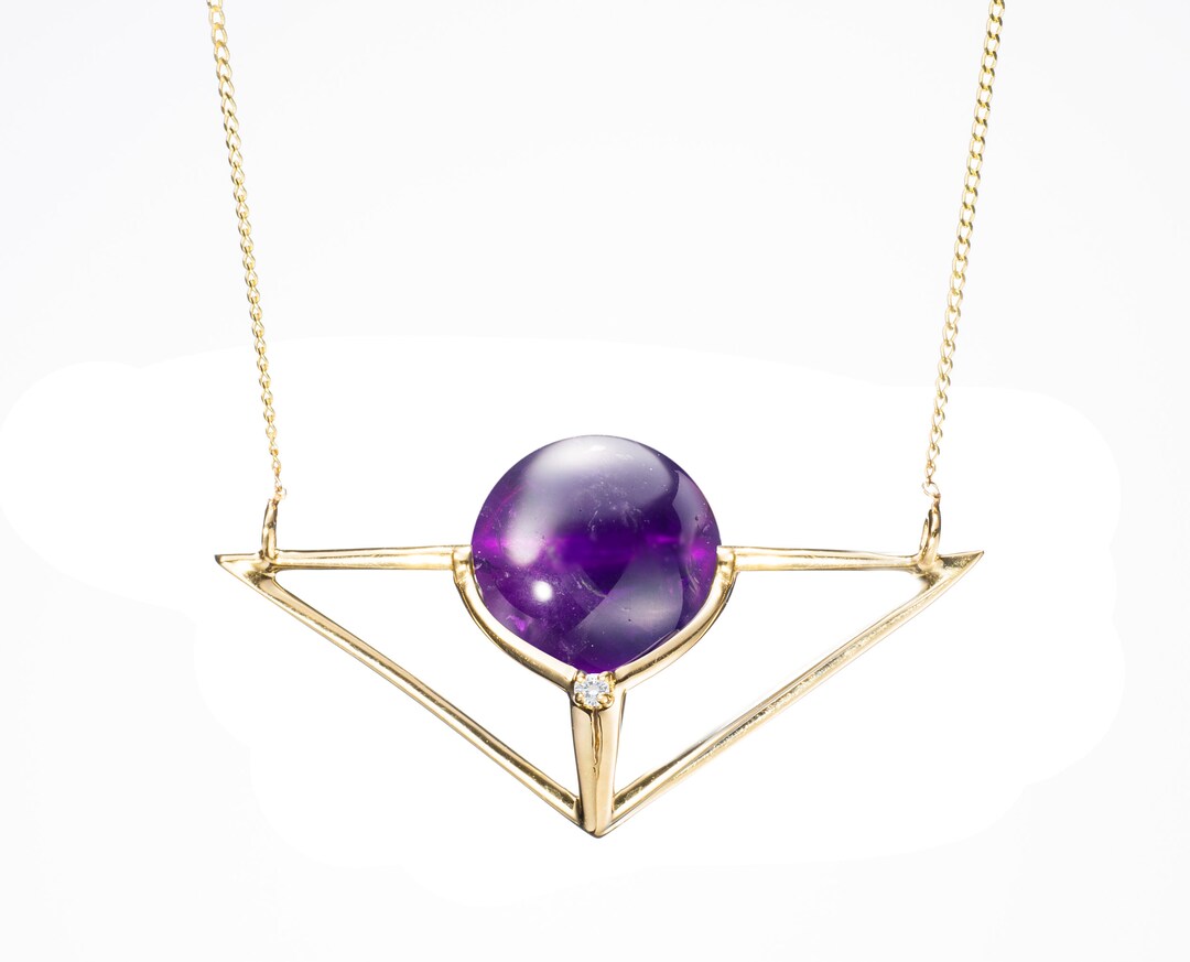 Triangle Amethyst Necklace in 14k Gold With Diamond, Purple Stone ...
