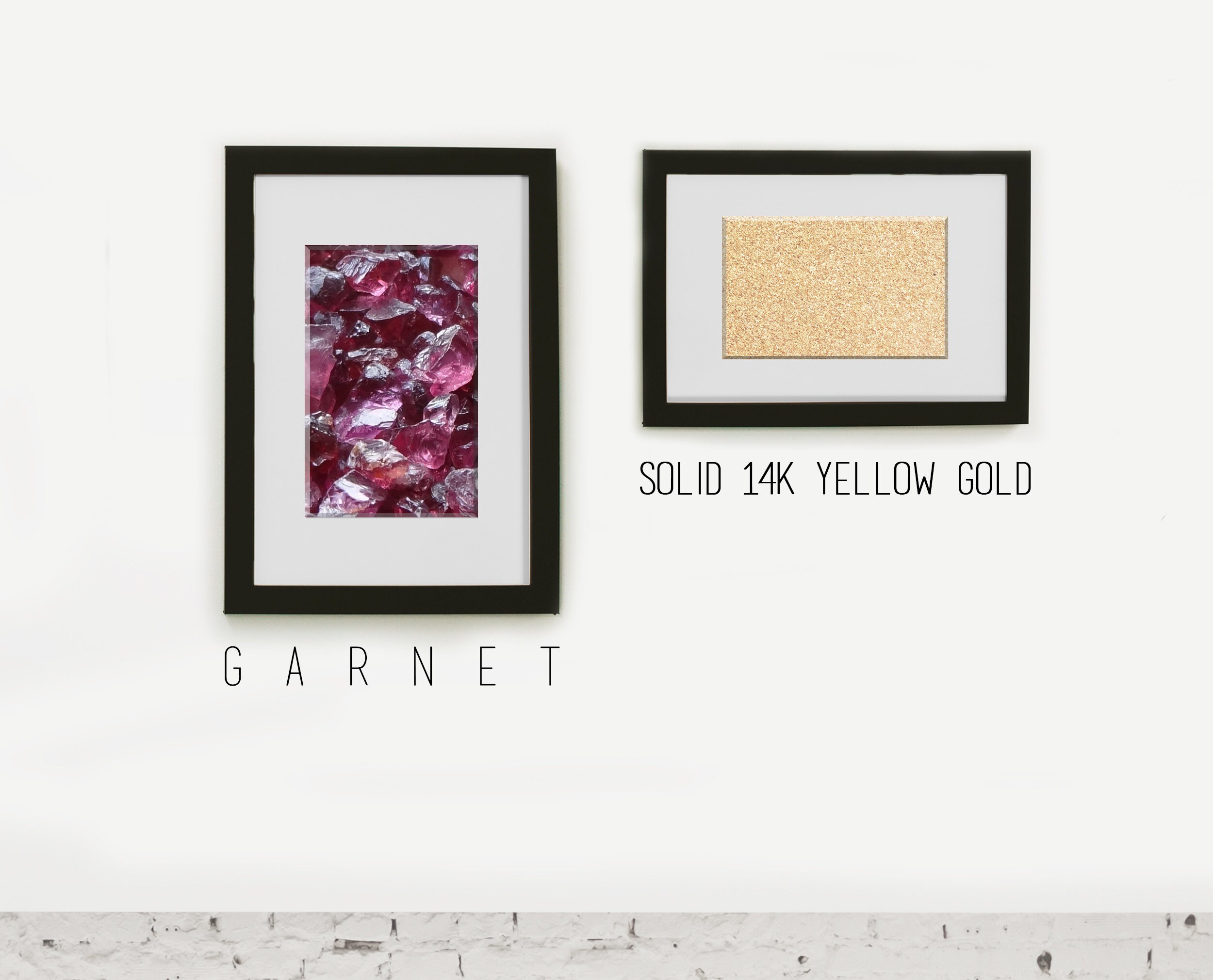 Horizontal gold bar necklace with red garnet. January | Etsy