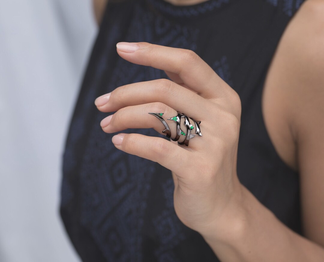 Black Gothic Ring-witch Statement Ring-wrap Around Ring-emerald Vine ...