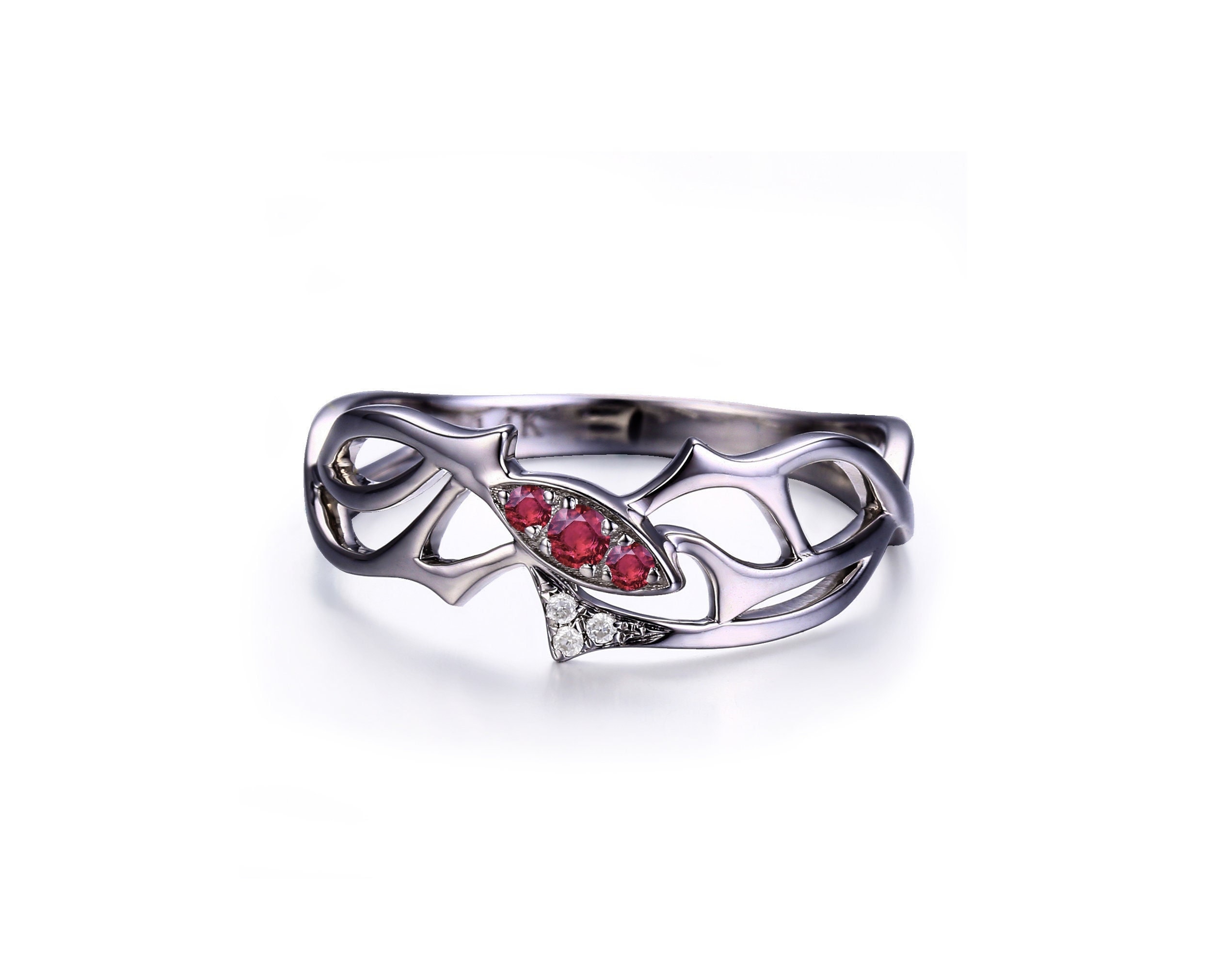 Diamond Ruby Ring-black Gold Band-twig Ring Engagement-gothic Ring ...