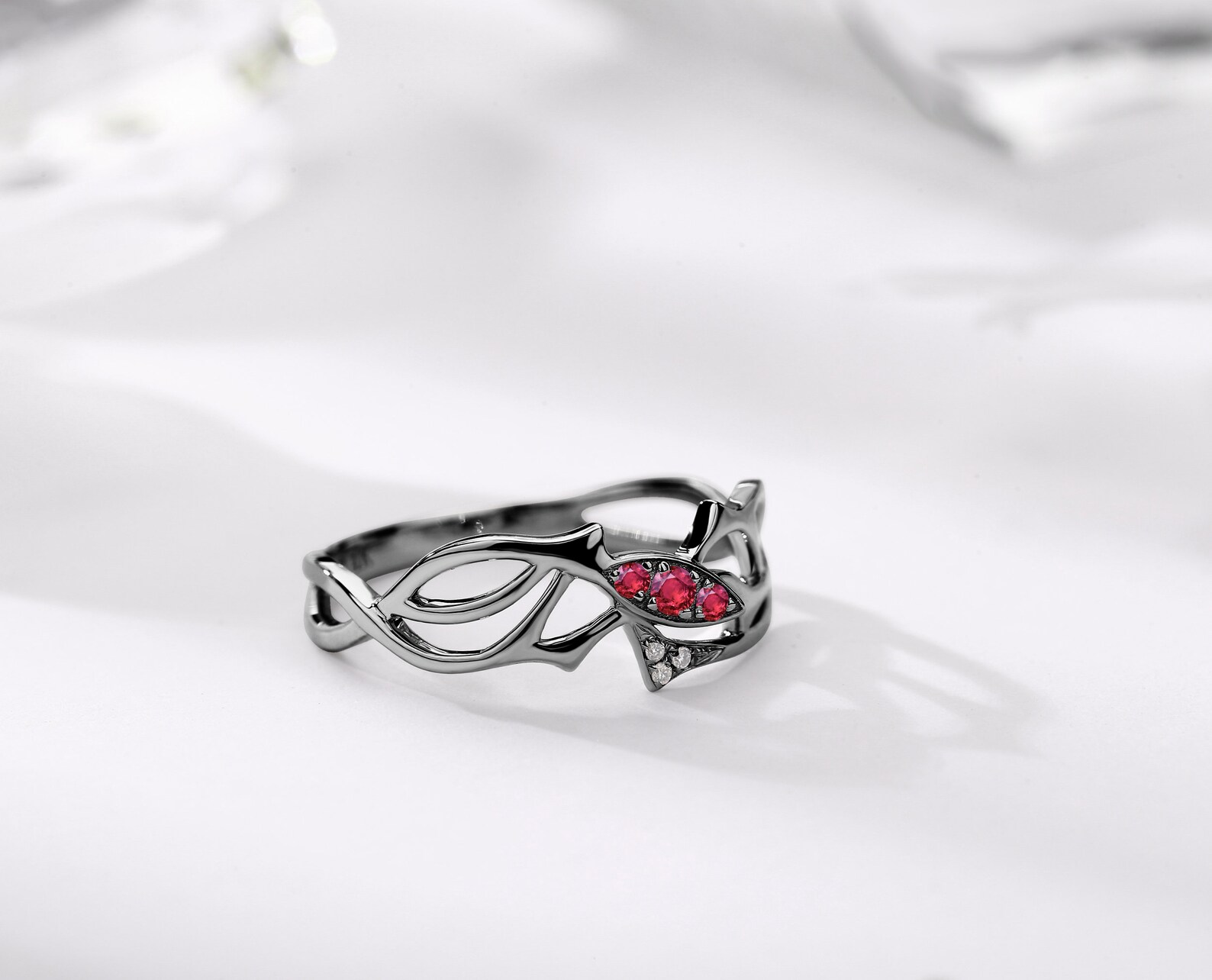 Diamond Ruby Ring-black Gold Band-twig Ring Engagement-gothic Ring ...