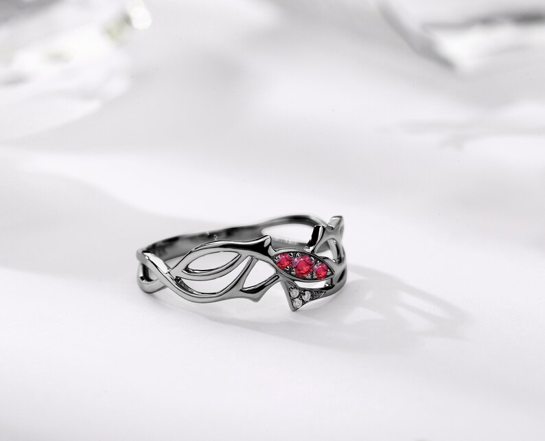 Diamond Ruby Ring-black Gold Band-twig Ring Engagement-gothic Ring ...