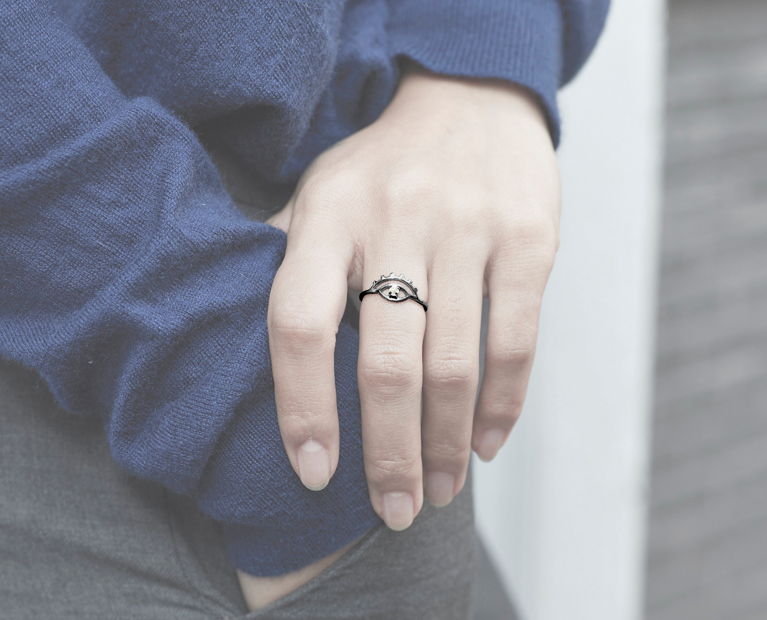 Evil Eye Ring With Raw Diamond Black Gold Rough Diamond Third - Etsy ...