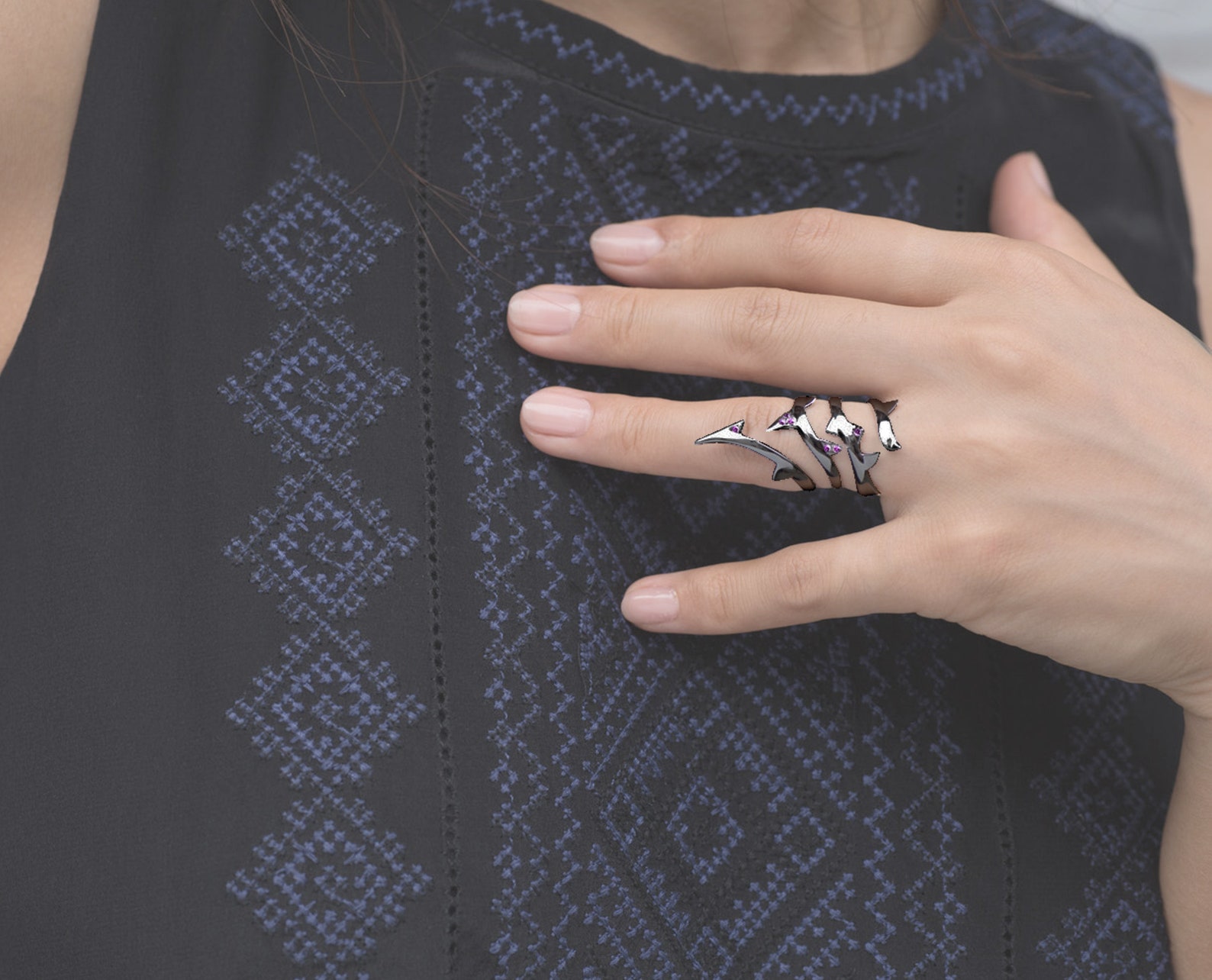 Black Gothic Ring-witch Statement Ring-wrap Around Ring-amethyst Vine ...