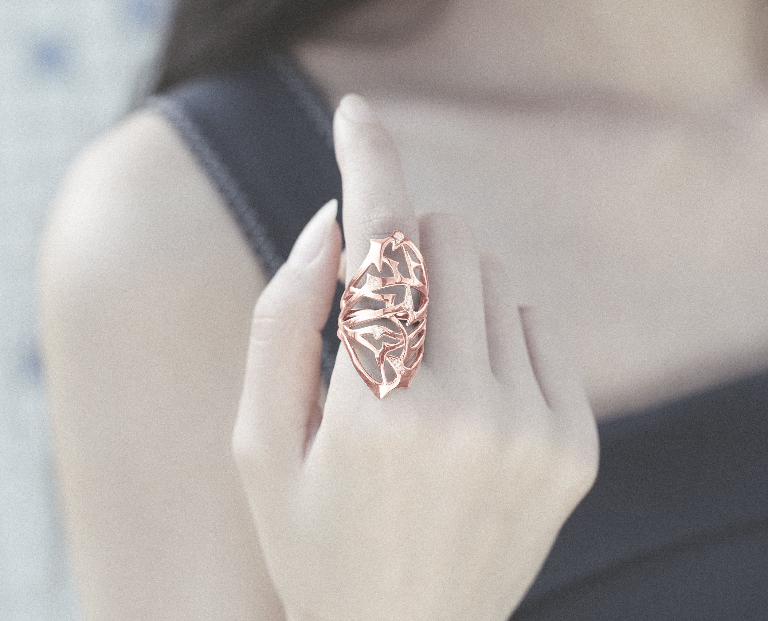 Long Finger Ring Statement Ring Sterling Silver Rose Gold - Etsy Hong Kong
