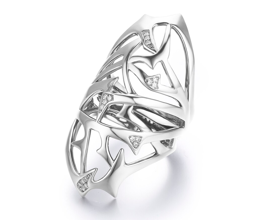 Long Finger Ring, Statement Ring, Sterling Silver Ring, Women Natural ...