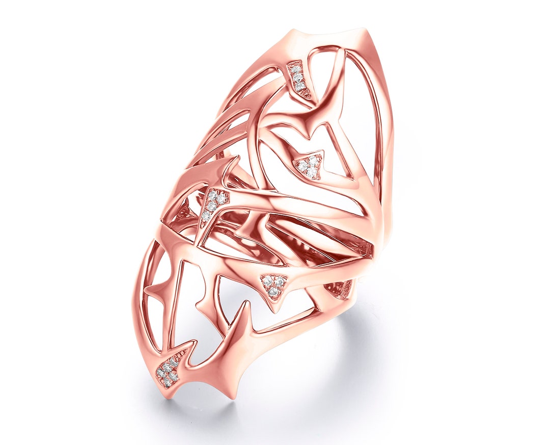 Long Finger Ring Statement Ring Sterling Silver Rose Gold - Etsy Hong Kong