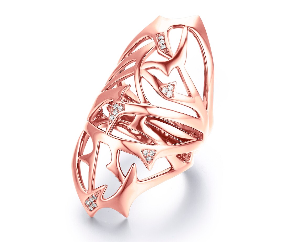 Long Finger Ring Statement Ring Sterling Silver Rose Gold - Etsy Hong Kong