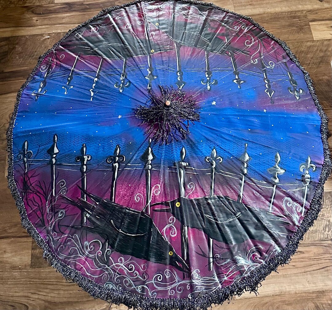 Hand Painted Fabric Parasol- Graveyard Mist - Etsy
