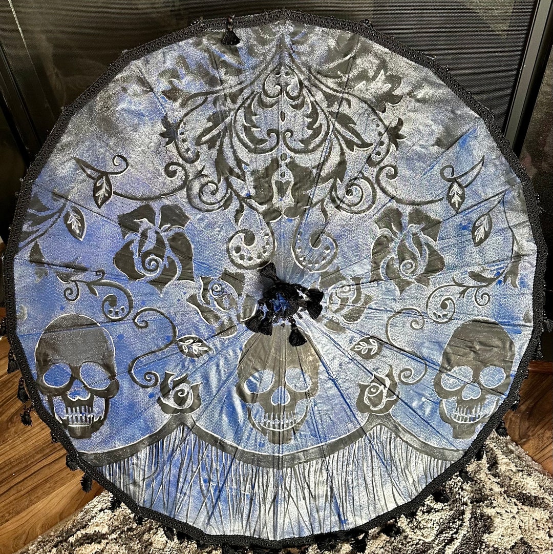 Hand Painted Cloth Parasol Skulls in Blue & Silver - Etsy