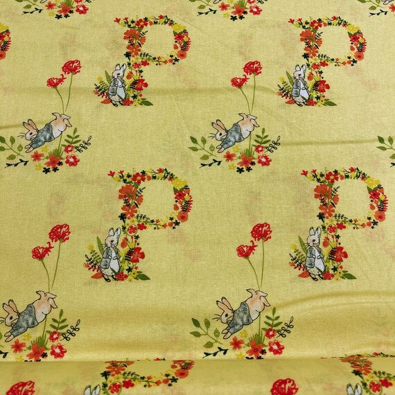 Peter Rabbit Digital Print Fabric Floral Letter Yellow - Etsy