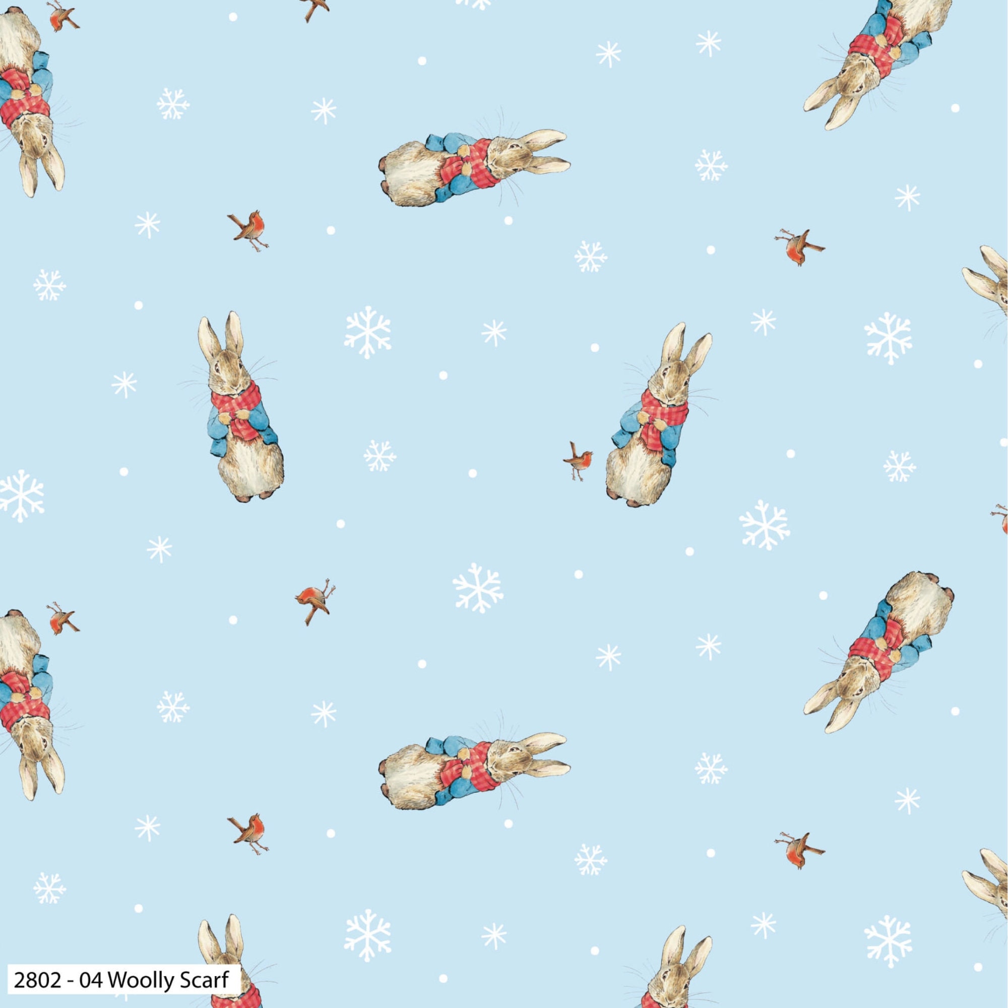 Peter Rabbit at Christmas Digital Print Fabric - Woolly Scarf - Blue ...