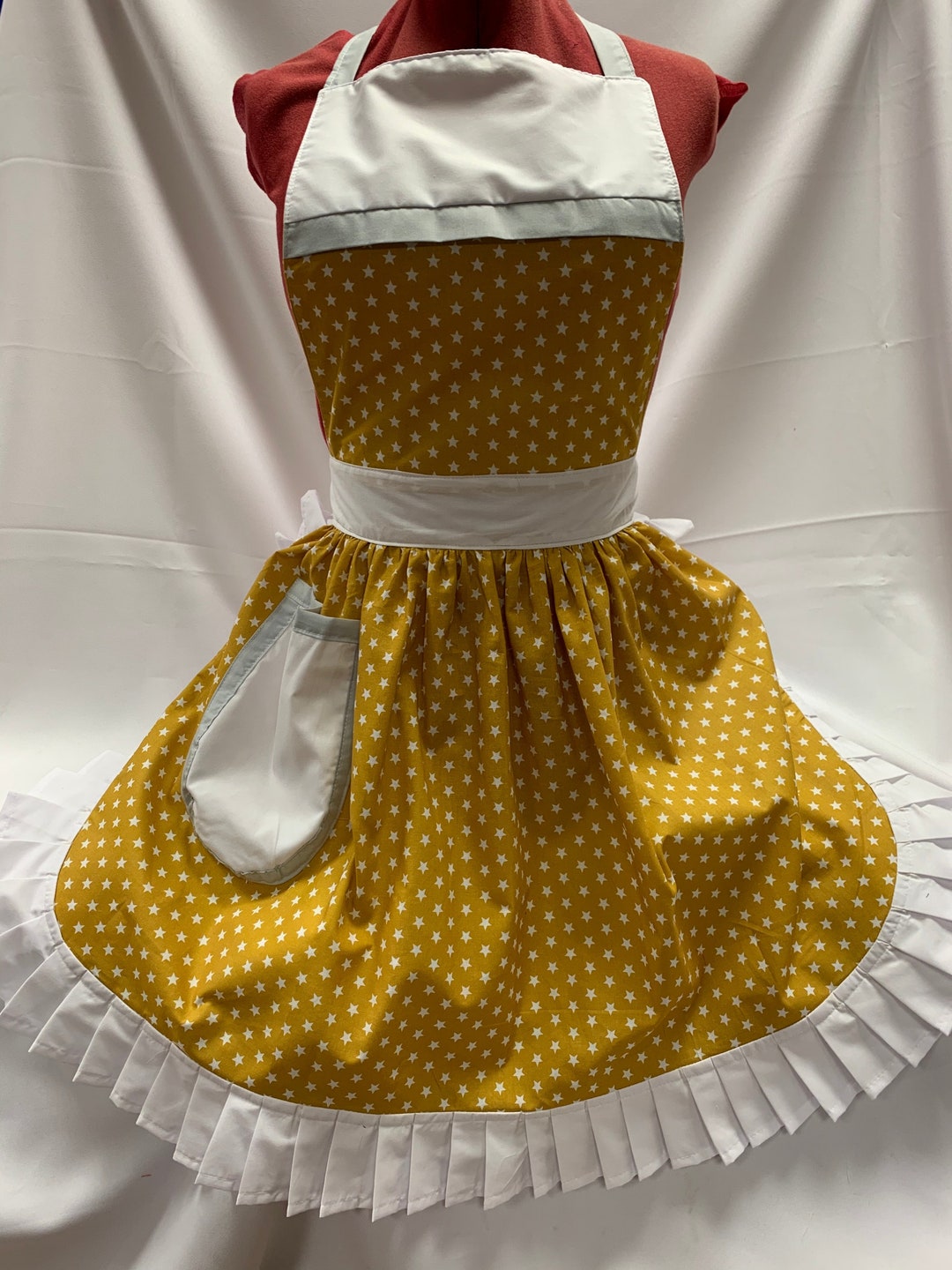 Retro Vintage 50s Style Full Apron / Pinny - Mustard / Gold With White ...