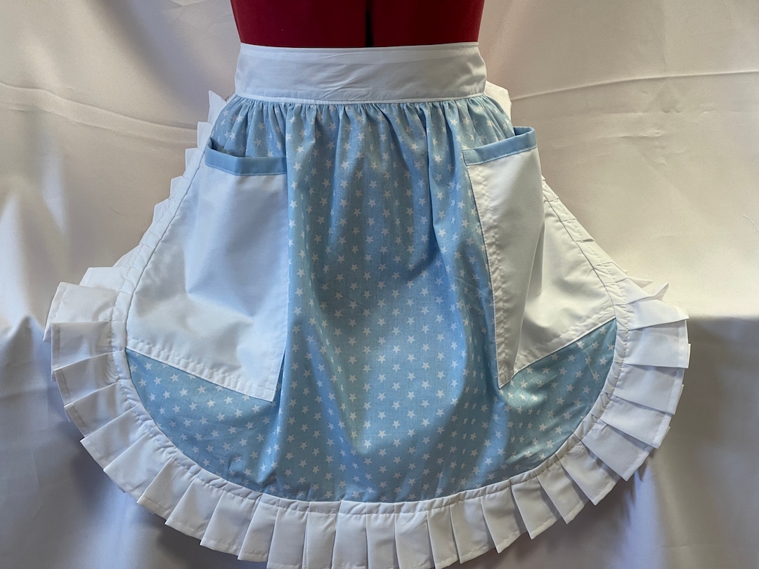 Retro Vintage 50s Style Half Apron / Pinny With 2 Pockets - Light Blue ...