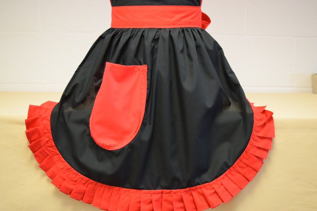 Retro Vintage 50s Style Full Apron / Pinny Black With Red - Etsy UK