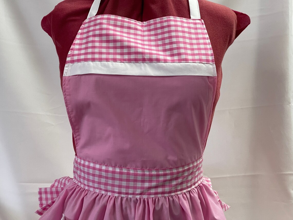 Retro Vintage 50s Style Full Apron / Pinny - Pink With Pink & White ...