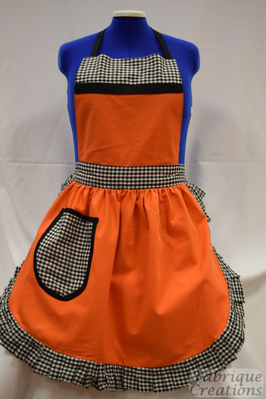 Retro Vintage 50s Style Full Apron / Pinny - Orange With Black & White ...