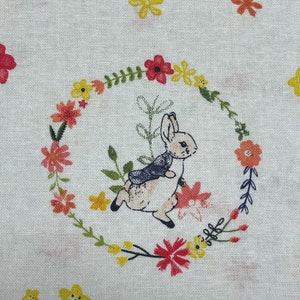 Peter Rabbit Digital Print Fabric - Floral Wreath - White - 100% Cotton ...