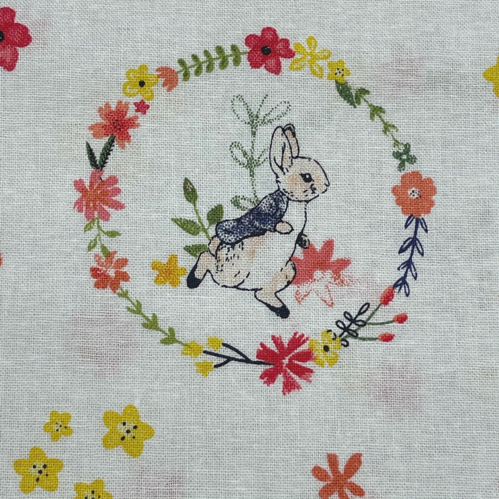 Peter Rabbit Digital Print Fabric - Floral Wreath - White - 100% Cotton ...
