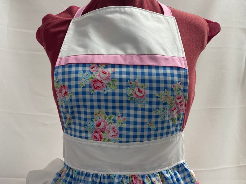Retro Vintage 50s Style Full Apron / Pinny - Blue & White Gingham With ...