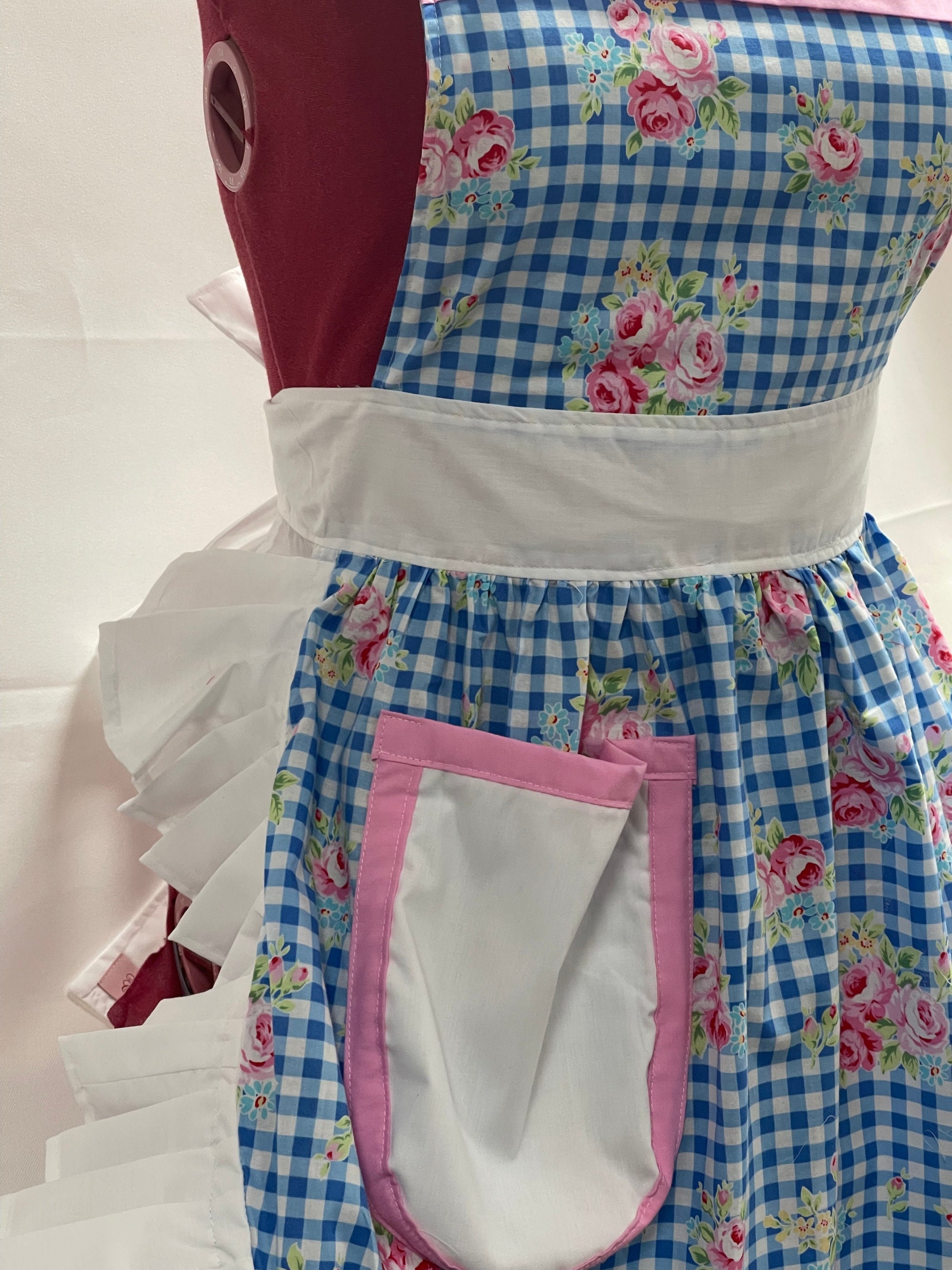 Retro Vintage 50s Style Full Apron / Pinny - Blue & White Gingham With ...