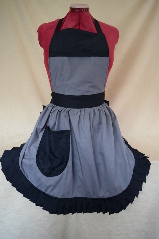 Retro Vintage 50s Style Full Apron / Pinny - Grey With Black Trim - Etsy