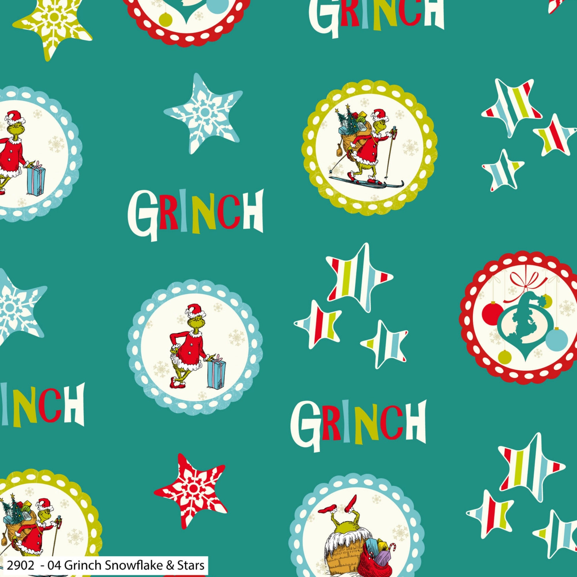 The Grinch Christmas Digital Print Fabric - Snowflakes & Stars - 100% ...