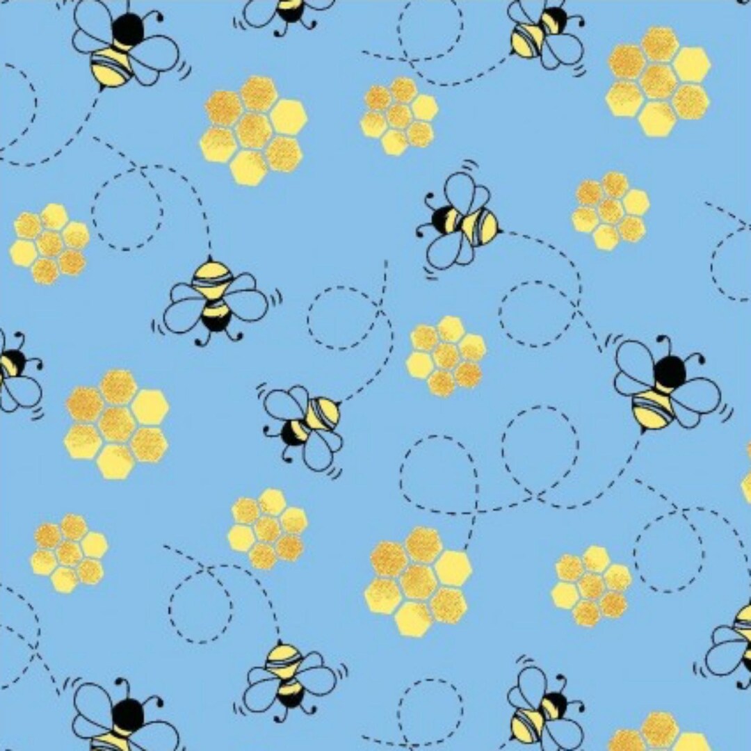 100% Cotton Winceyette - Bumble Bees - Blue - 30520-113 - Etsy